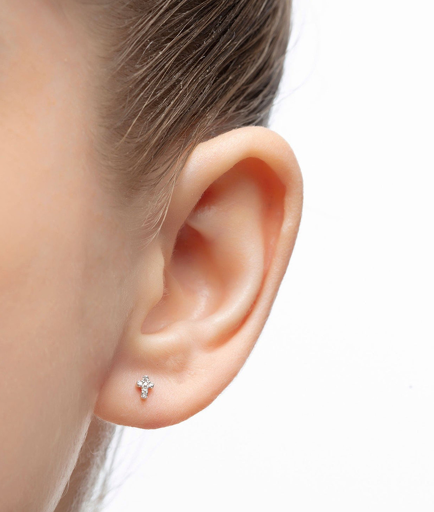 Boucles d'oreilles Djula croix or blanc diamants