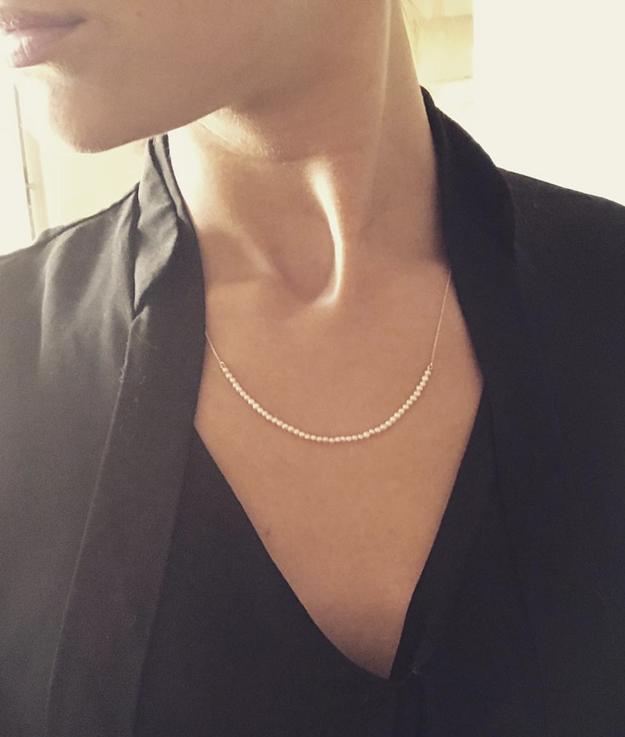 Collier Claverin Mini Rock My Pearls or jaune perles roses